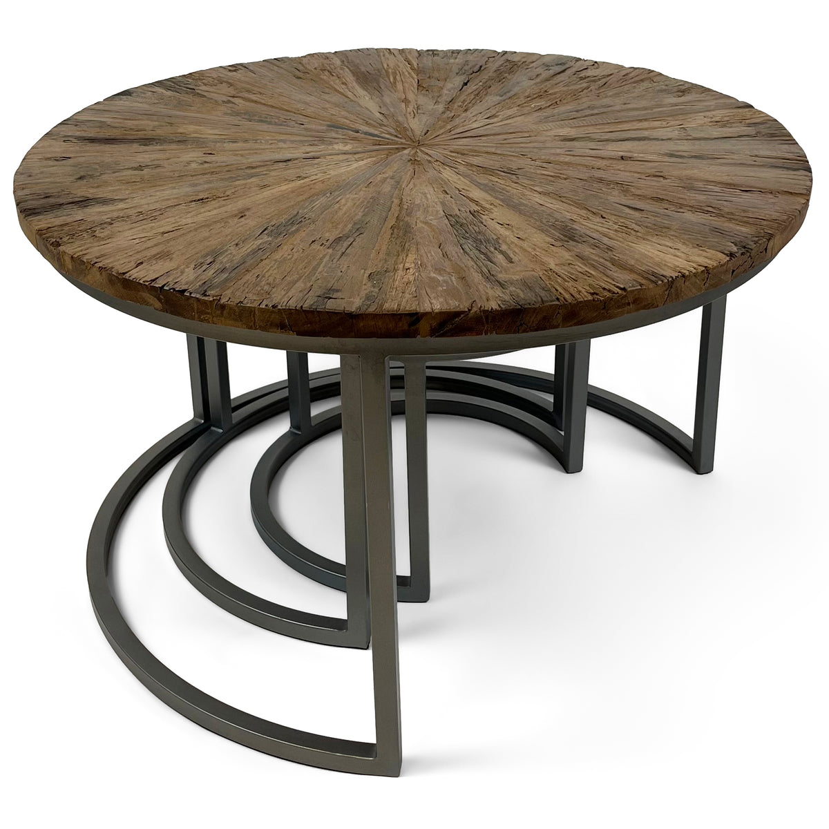 Vishnu Industrial Rail Track Nest of 3 Round Tables – HomePlus Furniture